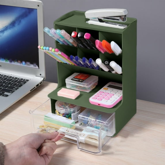 Desktop Organizer, Slanted Pen Storage Rack, Multi-Compartment Design ...