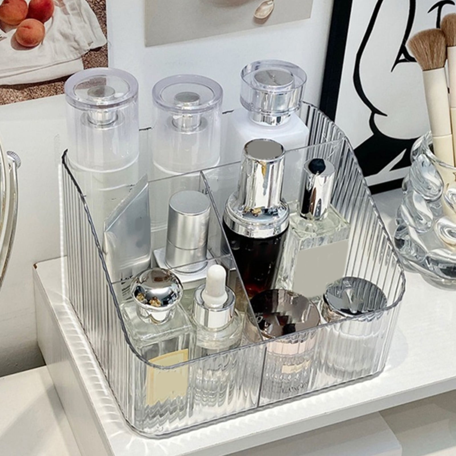 Desktop Organizer Storage Box | Clear Plastic Multi-Compartment Holder ...