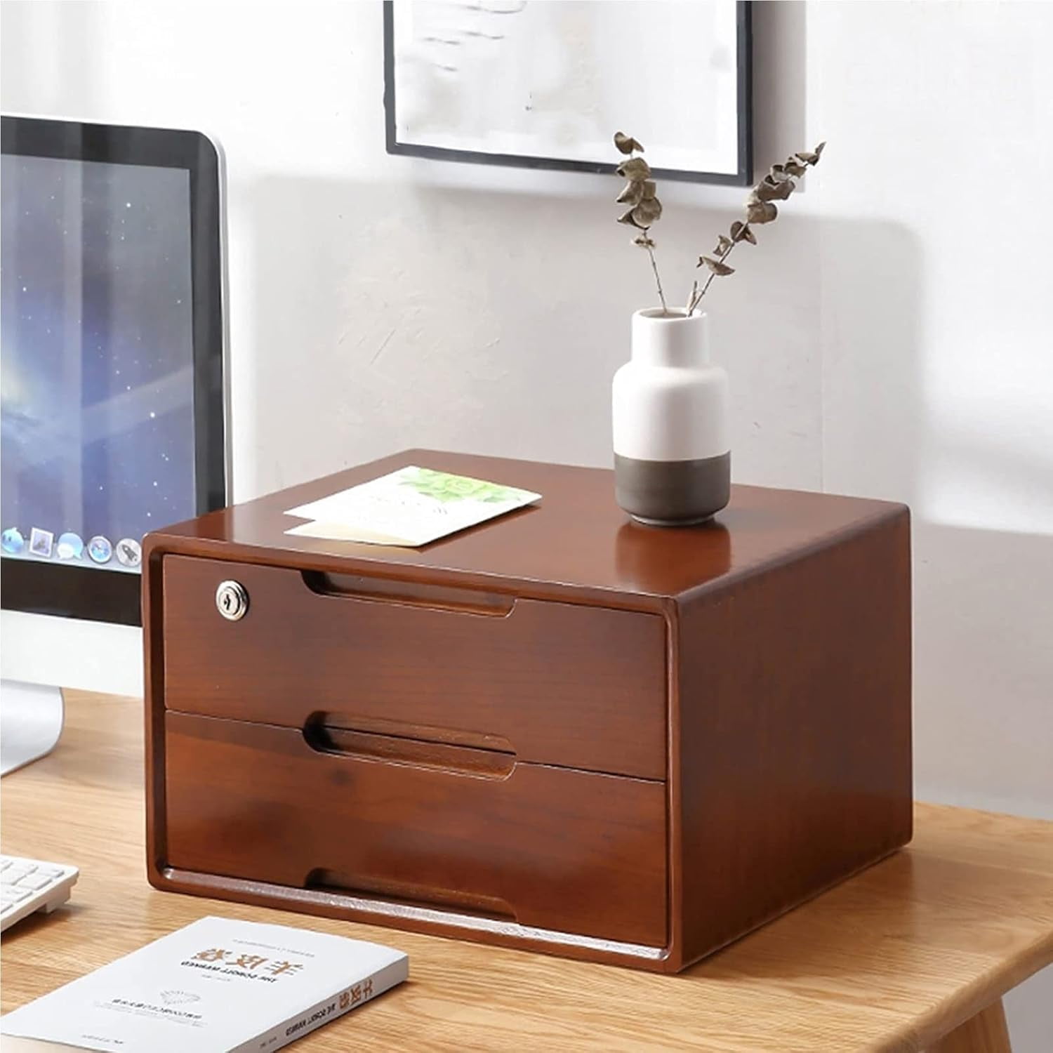 Desktop Organizer Storage Box - Desktop File Cabinet Solid Wood Storage ...