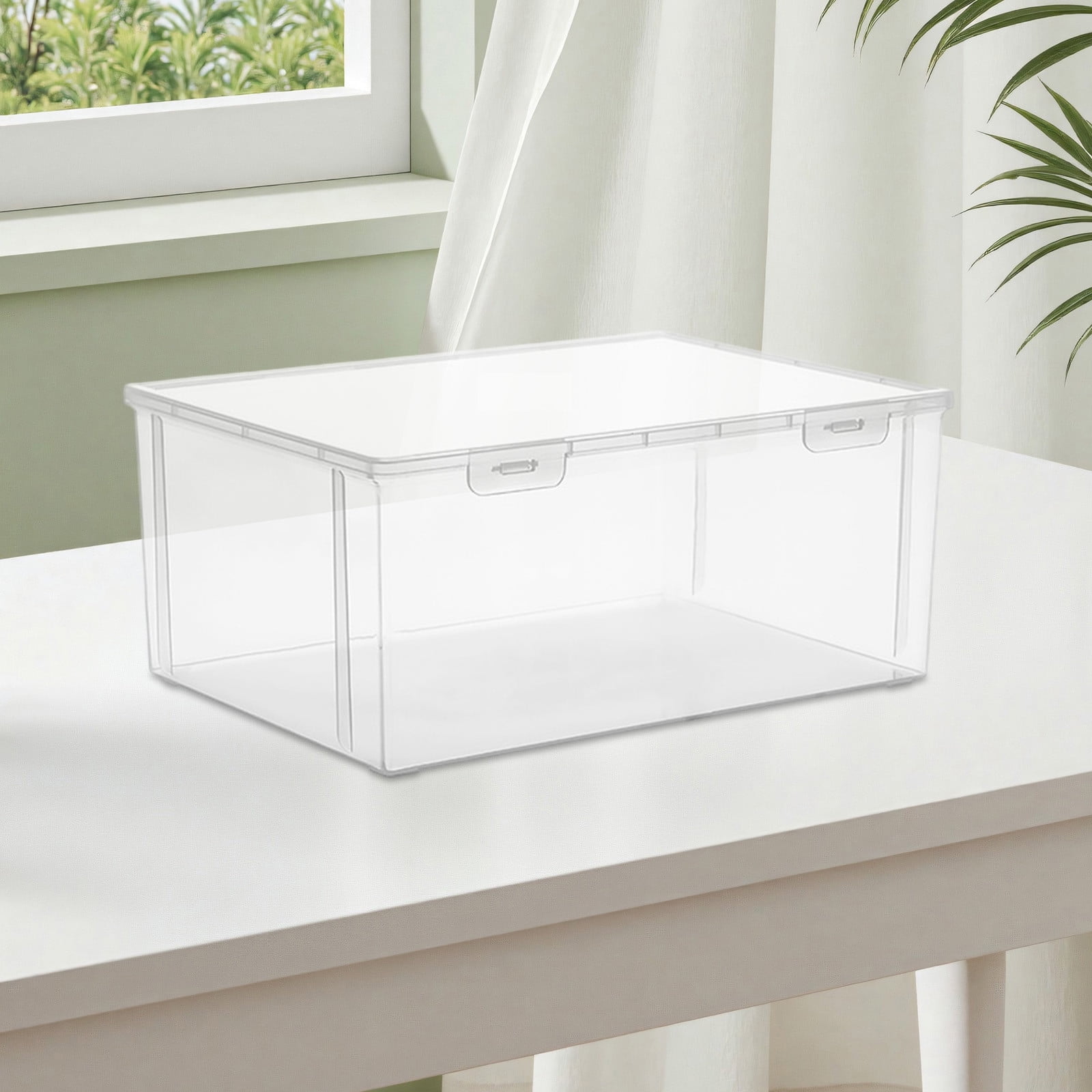 Desktop Organizer, Transparent Plastic Storage Box with Lid, 32x23 ...