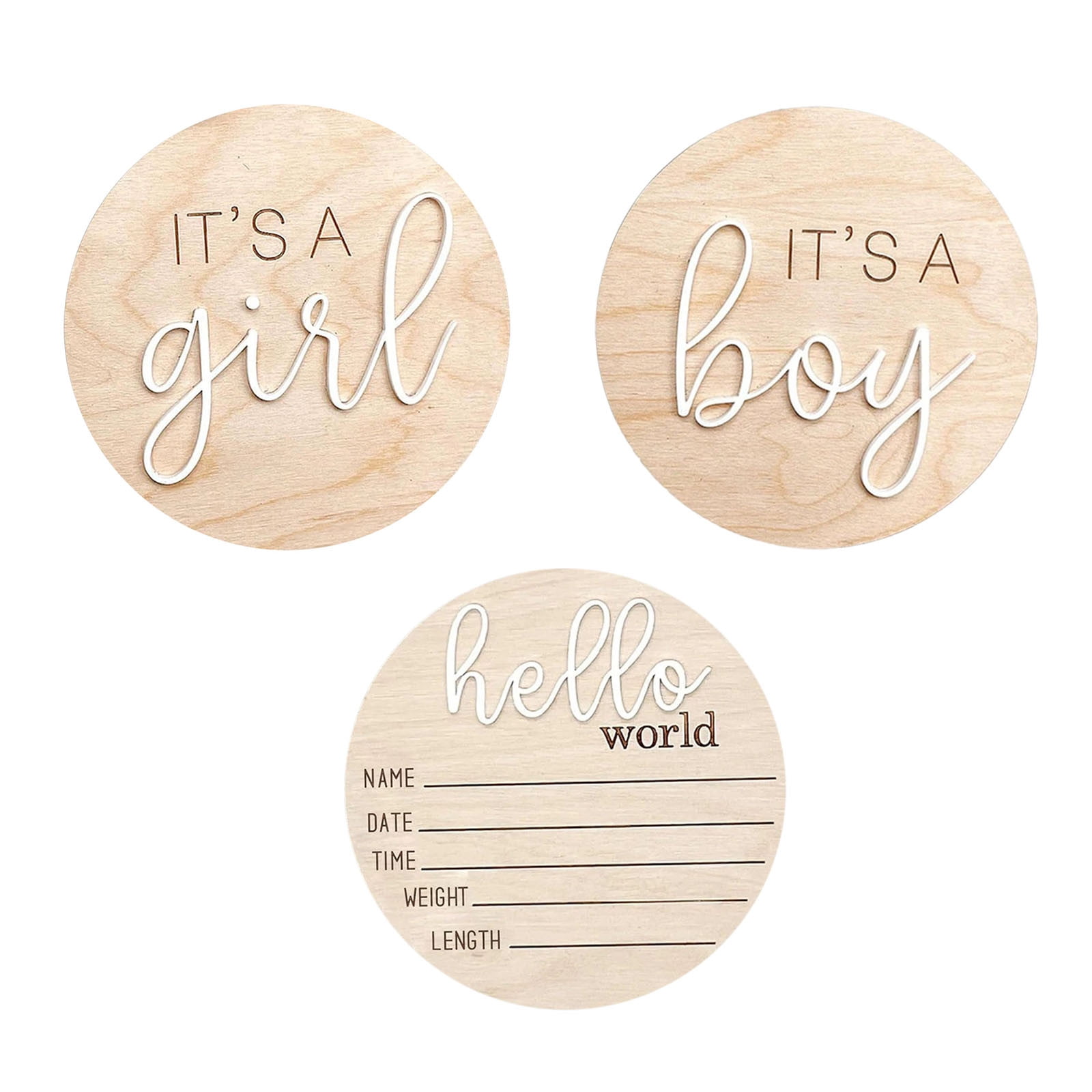 Desktop Ornament Announcement Sign Set for Nursery—Wooden Round Hello ...