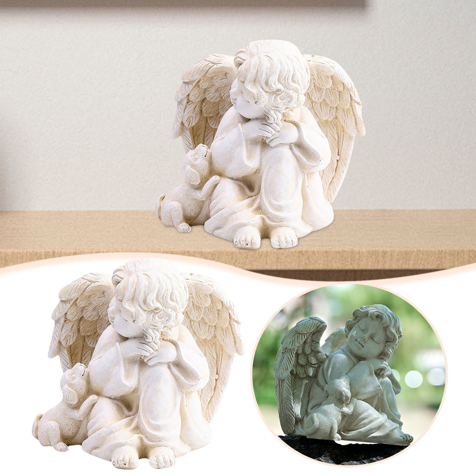 Desktop Ornament Cute Angel Leaning On Dog Sleeping Resin Decoration ...