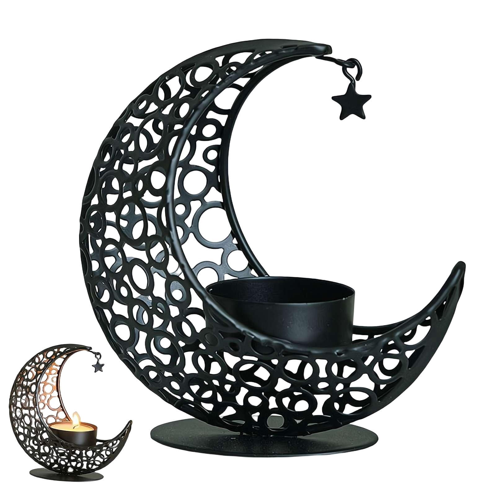 Desktop Ornament Golden Moon Shaped Candlestick Ornament with Moon Tea ...