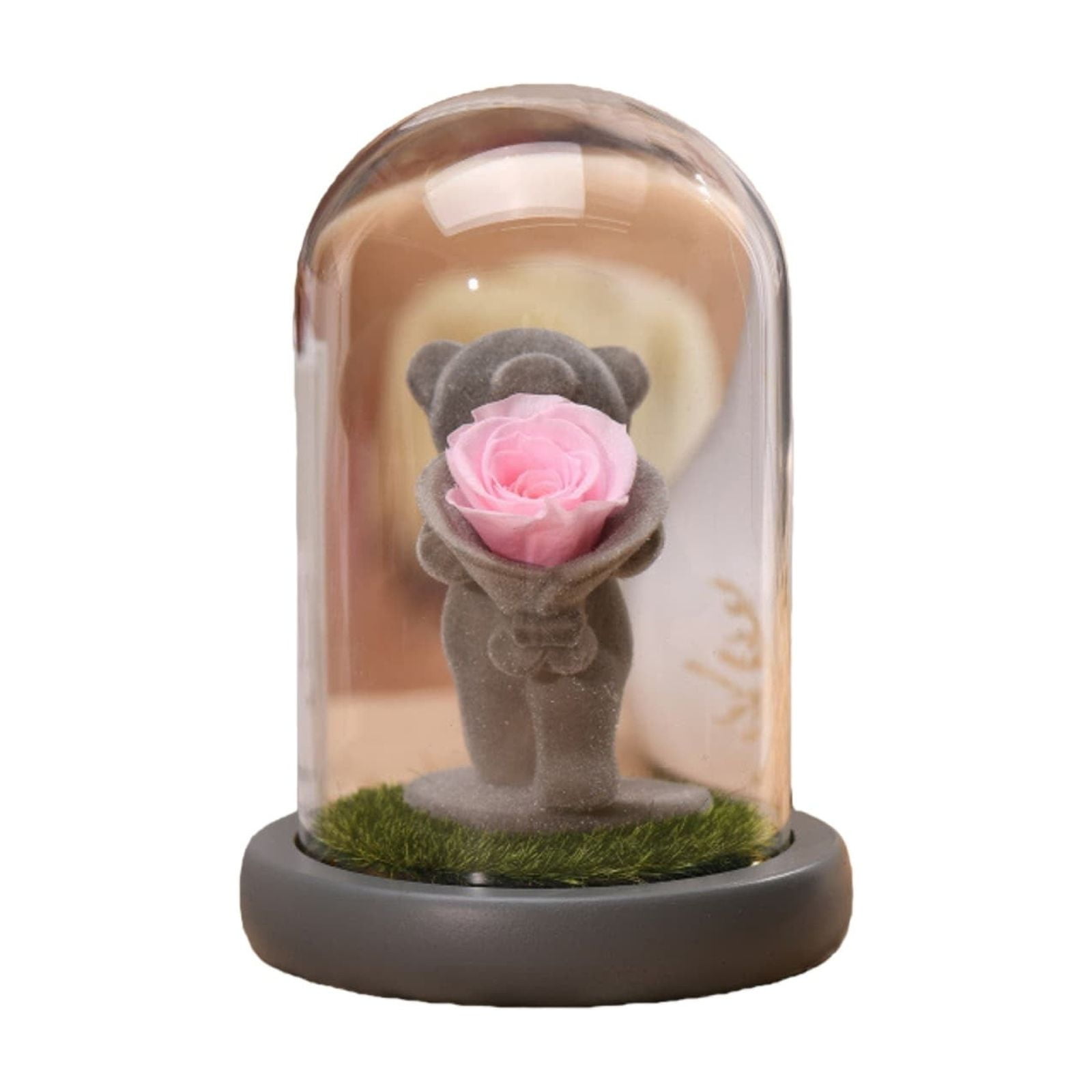 Desktop Ornament Rose Lampshade Glass Dome Decoration with LED Light ...