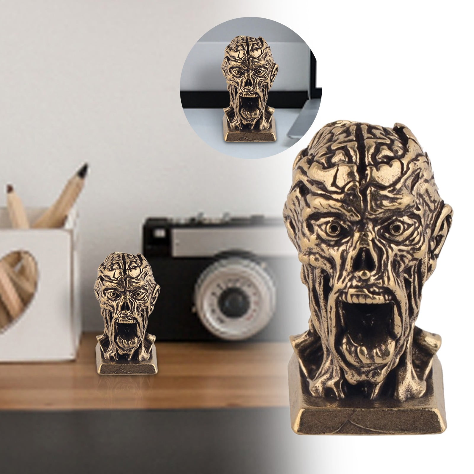 Desktop Ornament Solid Brass Head Model Decorative Paperweight Unique ...