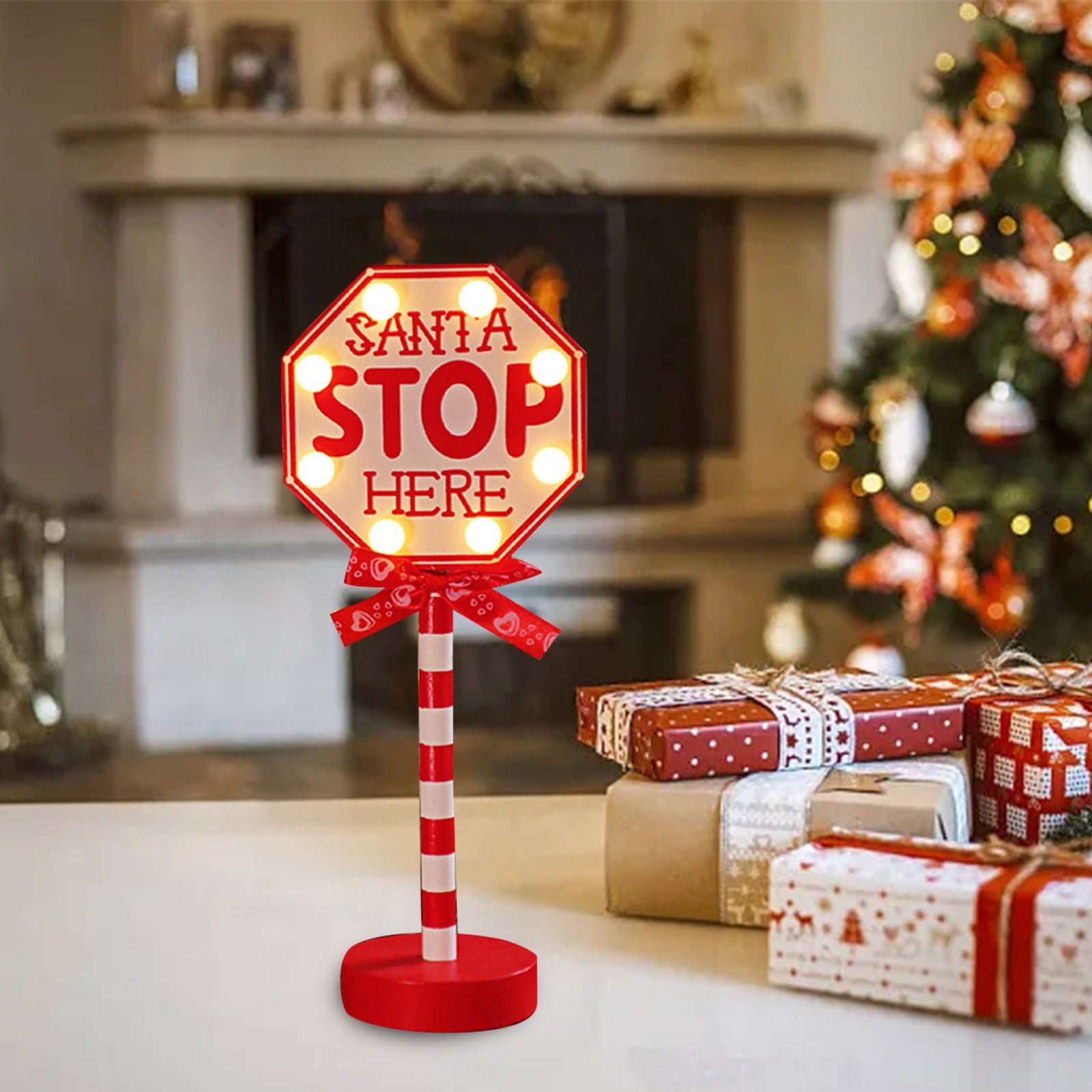 Desktop Ornament for Seasonal Christmas Street Sign Stop Here LED ...