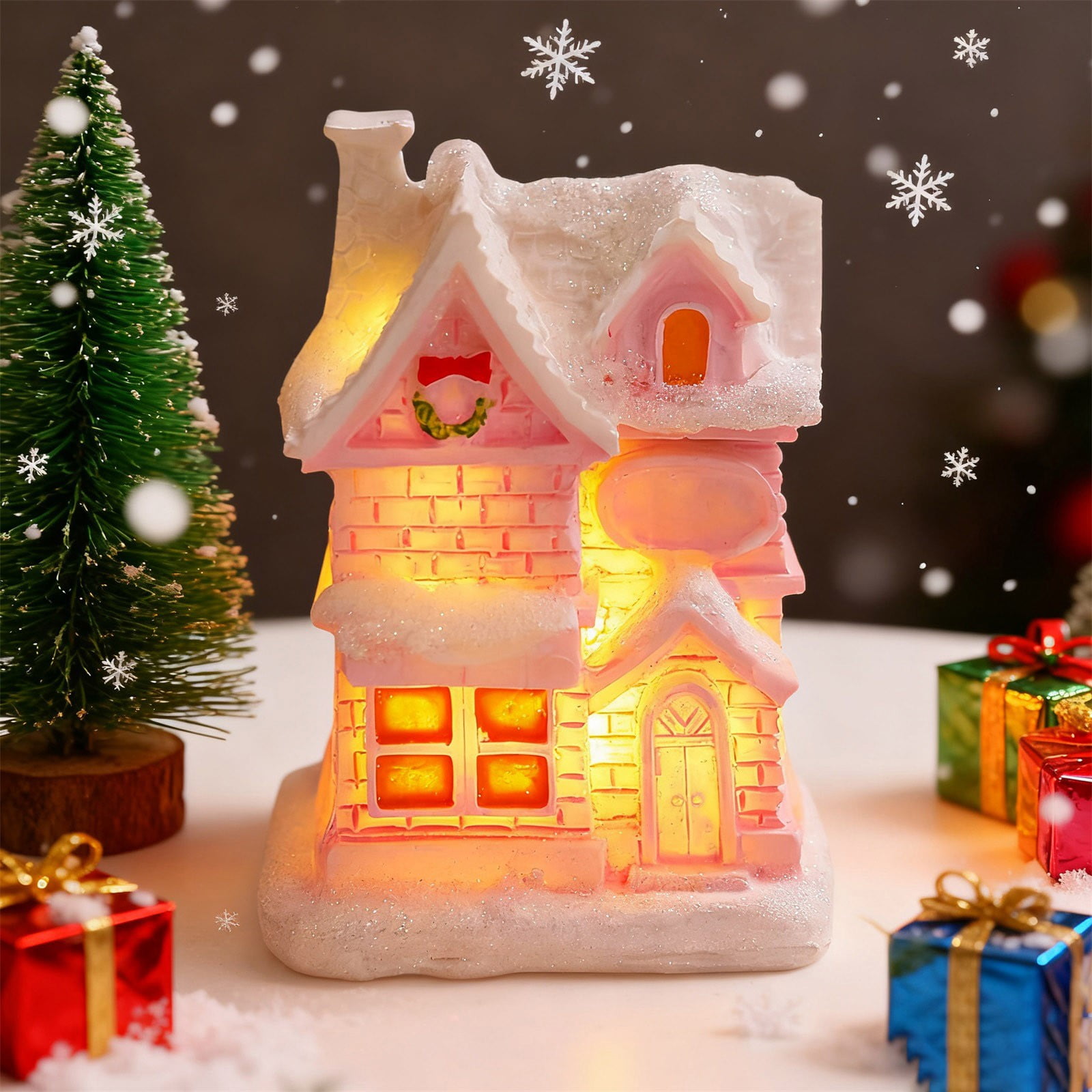 Desktop Ornaments For Home,Christmas Decorations Resin Small House ...