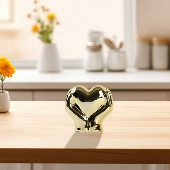 Desktop Ornaments,Gold And Silver Ceramic Heart Gesture Decor Perfect ...