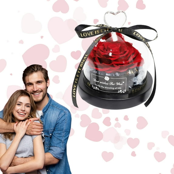 Desktop Ornaments,Preserved Real Rose With LED Light Eternal Flowers ...