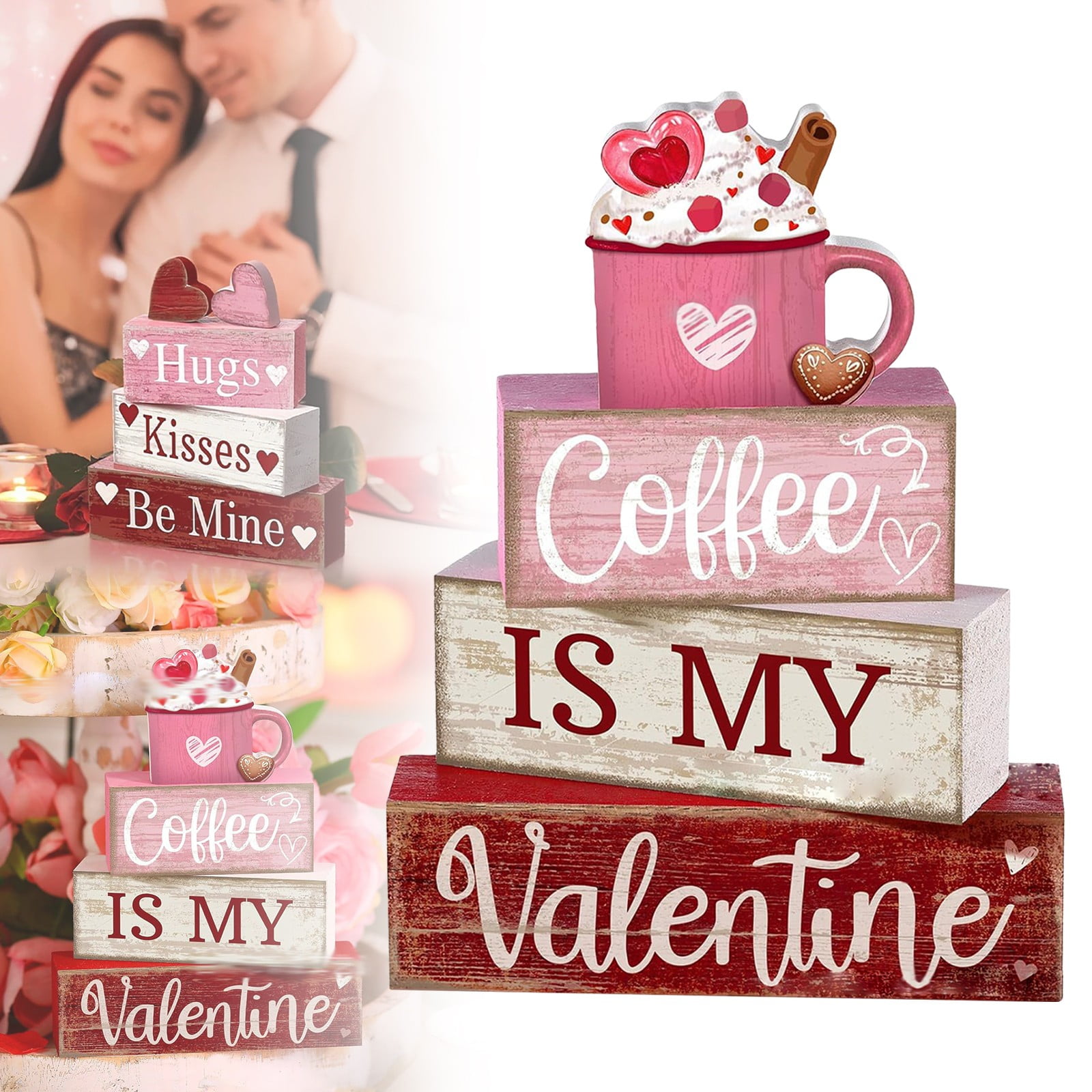 Desktop Ornaments,Valentine's Day Table Decor Wooden Cocoa Decoration ...