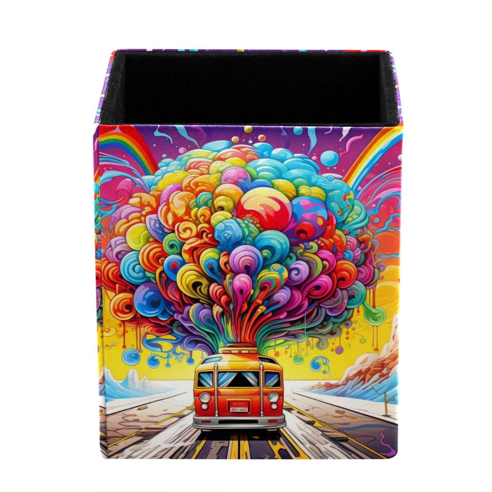 Desktop Pen Holder Bag, Brain and Bus Leather Pencil Basket, Writing ...