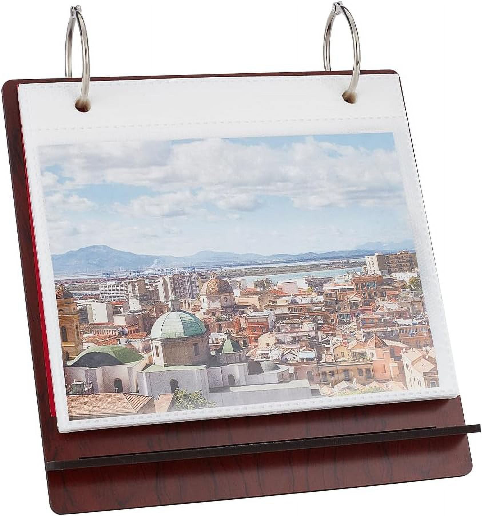 Desktop Photo Album Wood Tabletop Flip Calendar Style Photo Frame Stand ...