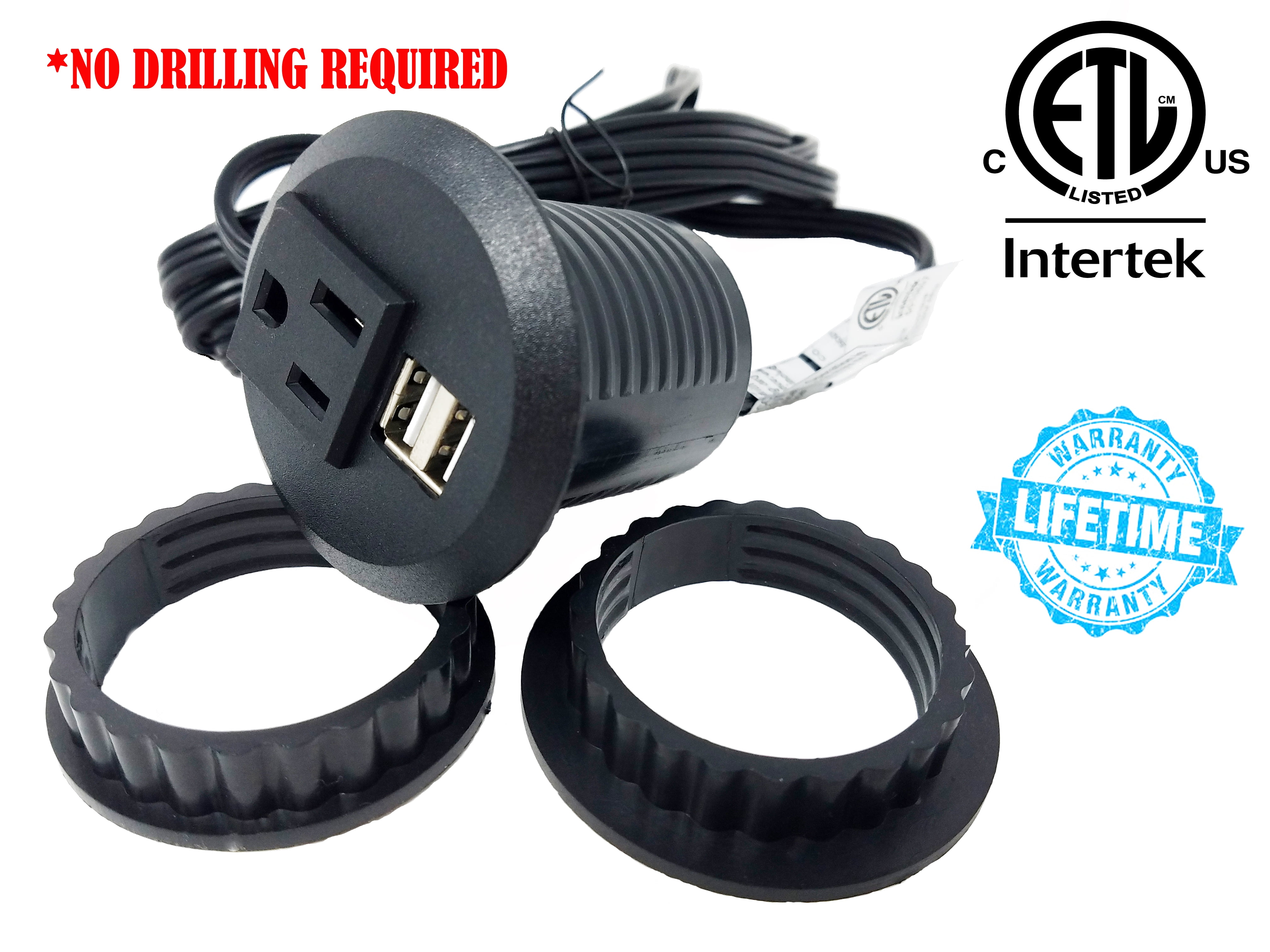 Desktop Power Grommet Outlet Data Center, 2" -2.5" Hole No Drilling ...