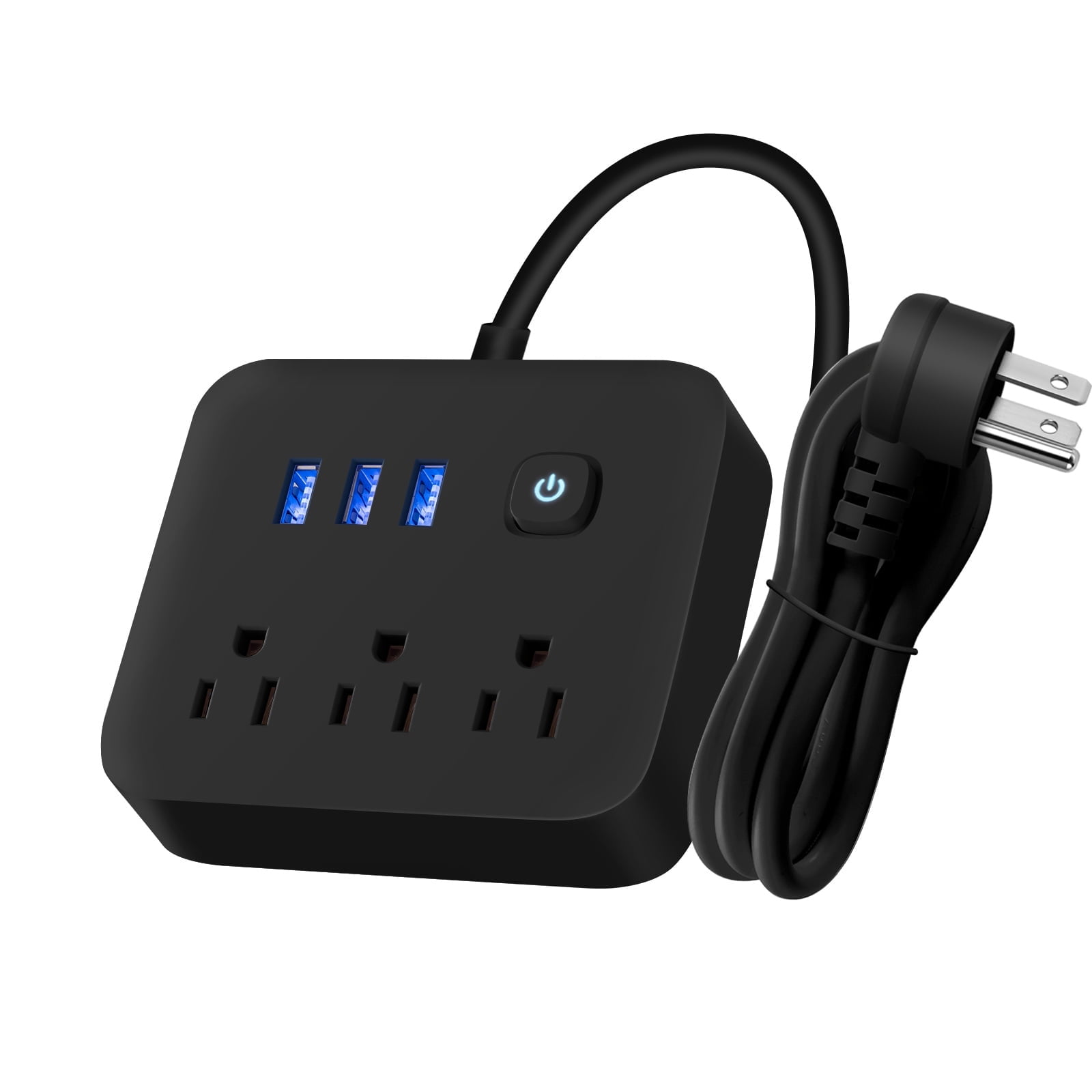 Black Desktop Power Strip with Multiple USB Ports, Flat Plug Outlet ...