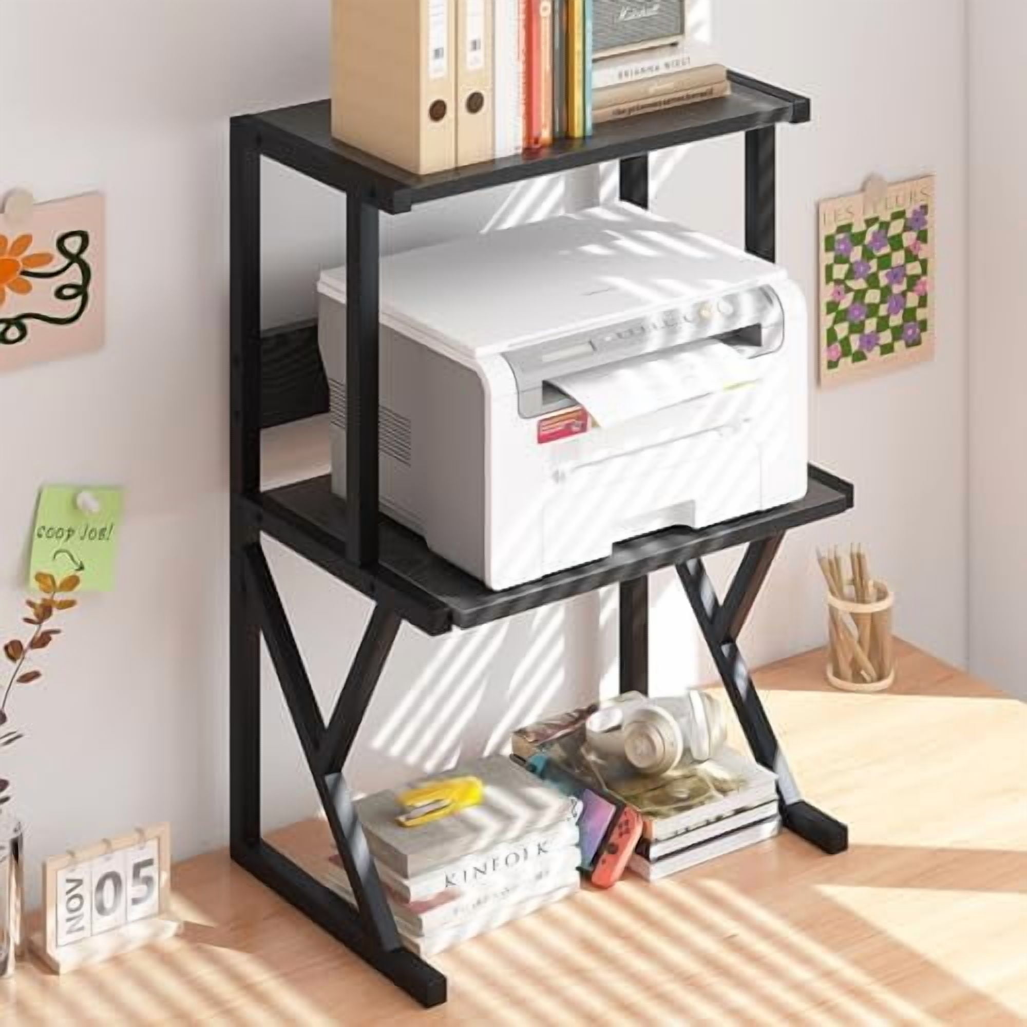 Desktop Printer Stand with 3 Tier Wood Storage Shelves,Under Desk ...