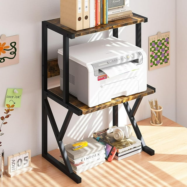 Desktop Printer Stand with 3 Tier Wood Storage Shelves,Under Desk ...