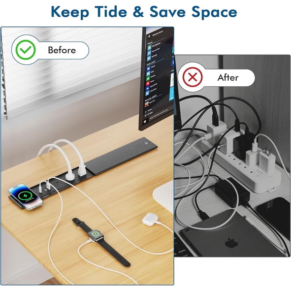 Desktop Recessed Power Strip with 15W Wireless Charging, PD 30W USB C ...