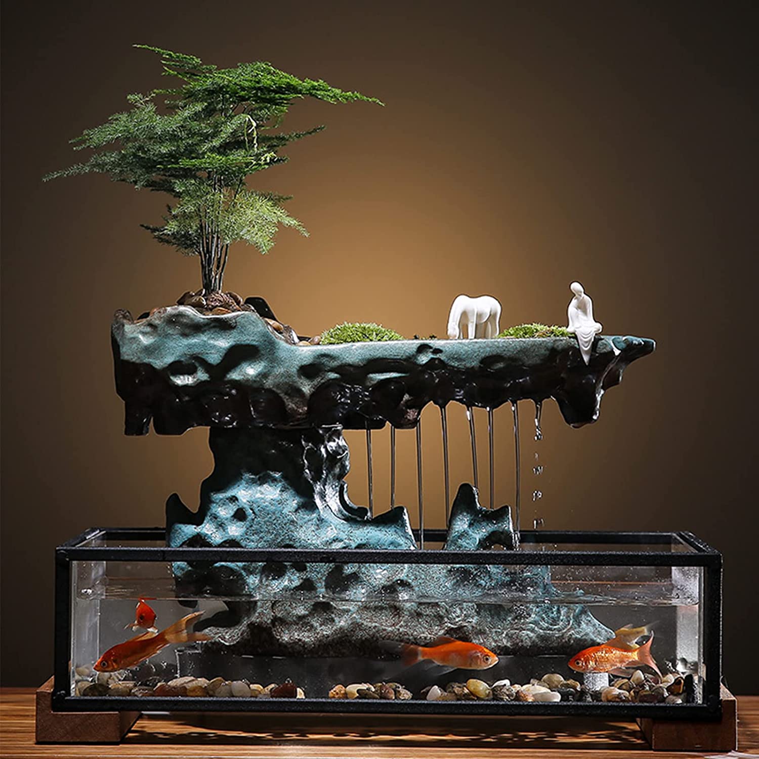 Desktop Rockery Waterfall Fountain with Rockery, Aquariums and Stones ...