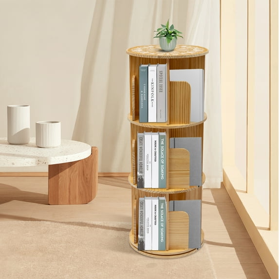 Desktop Rotating Bookshelf Floor Standing Book Storage Rack 3 Tier ...
