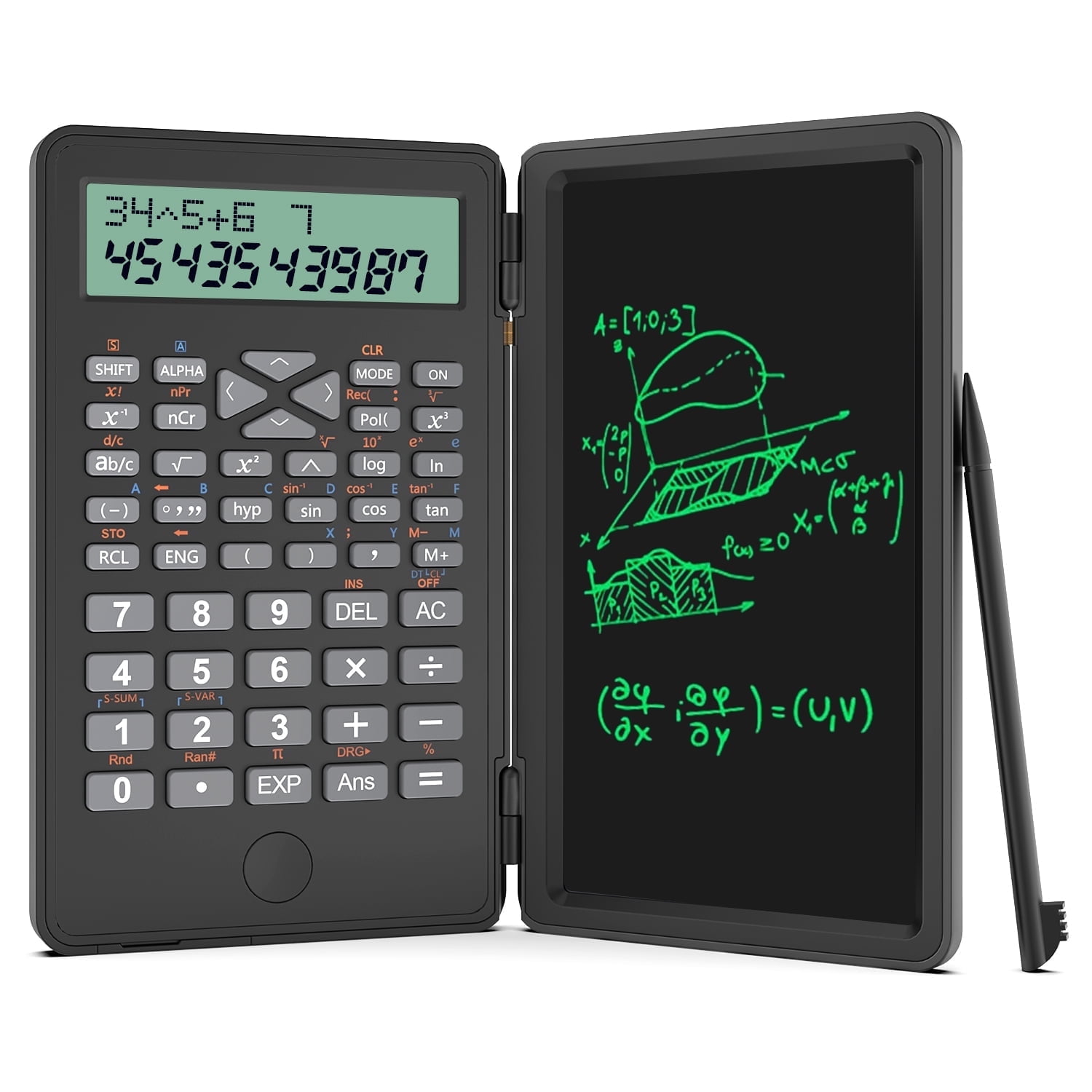 Desktop Scientific Calculator, 2-Line LCD, Erasable Pad, 240 Functions, Foldable, Portable ...