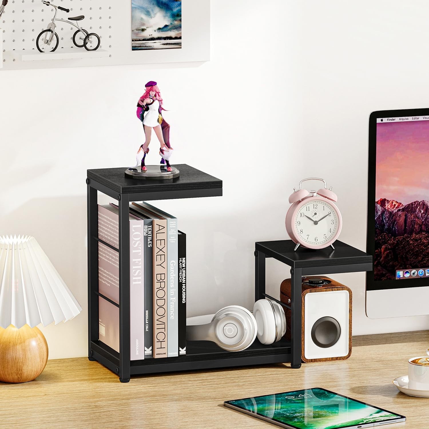 Desktop Shelf, 3 Tier Desk Shelf, Wood Desktop Bookshelf Organizer ...