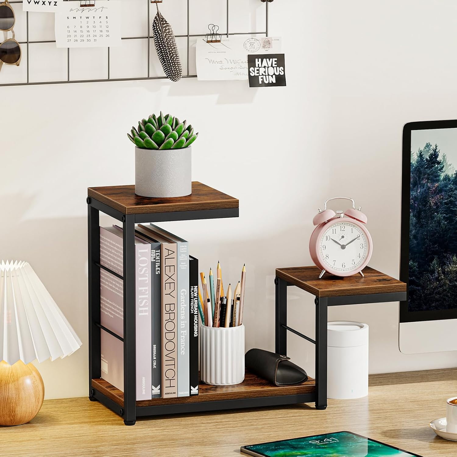 Desktop Shelf, 3 Tier Desk Shelf, Wood Desktop Bookshelf Organizer ...