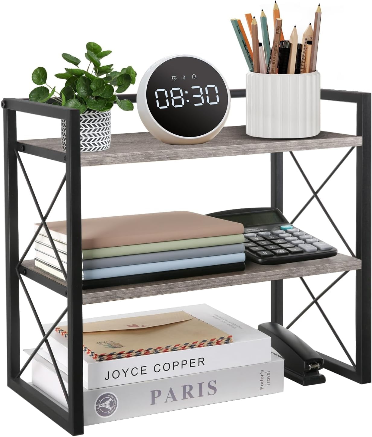 Desktop Shelf Organizer, 2 Tier Office Shelves, Wood Desk Organizer ...
