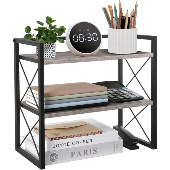 Desktop Shelf Organizer, 2 Tier Office Shelves, Wood Desk Organizer ...