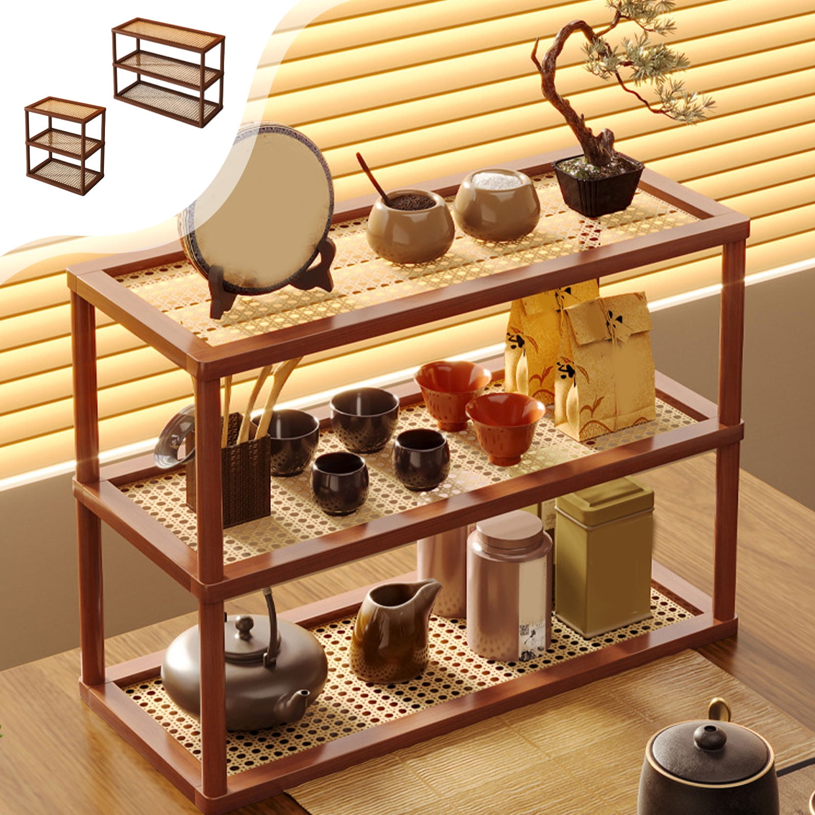Desktop Shelf Organizer Multi-Layer Wooden Storage Rack | Coffee Finish ...
