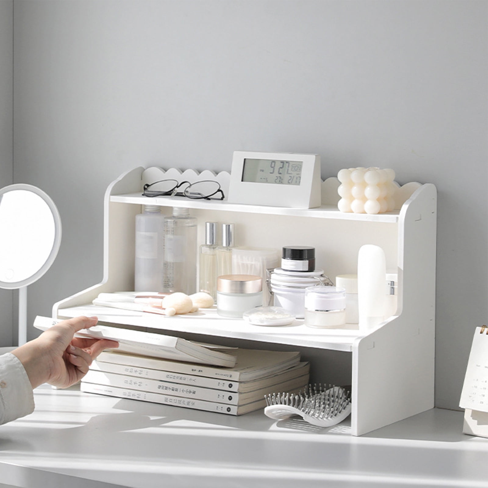 Desktop Shelf Organizer Office Storage, Expandable Bookshelf Display ...