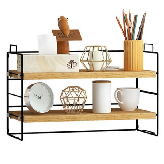 Desktop Shelf Organizer, Small Wood Countertop Bookshelf Adjustable ...
