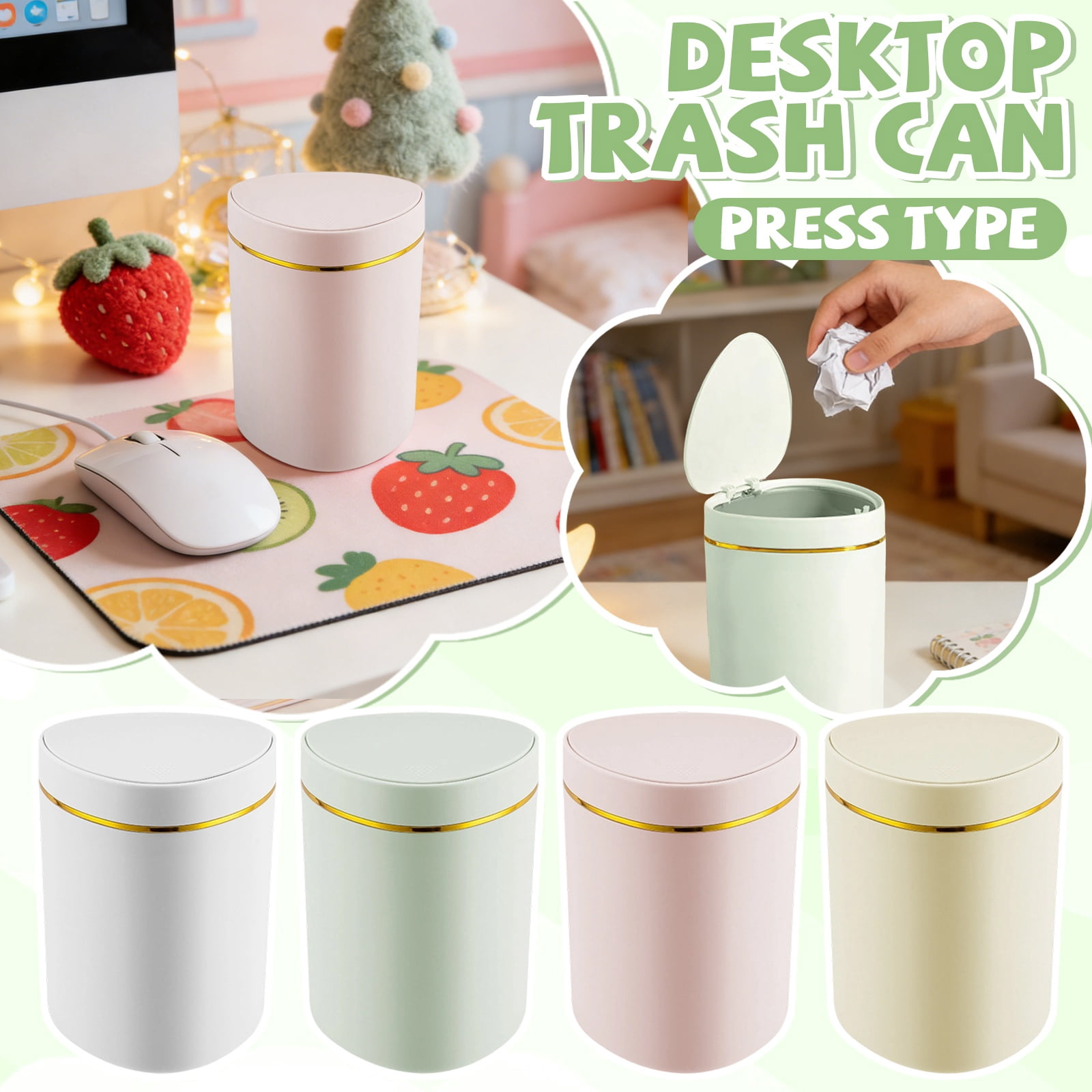 Desktop Small Triangle Trash Can with Press Lid, Modern Wastebasket for ...