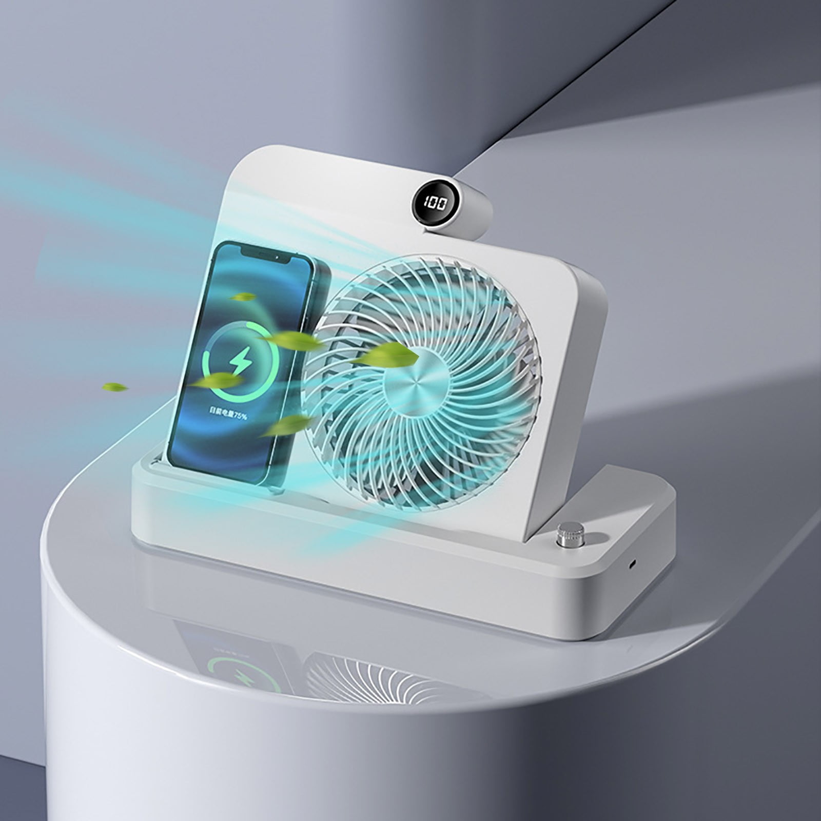 Desktop Smart Loop Fan, Wireless Charging Pad, Portable Foldable Design ...