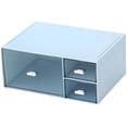 Desktop Stackable Storage 3 Drawers, Blue Plastic Stationery Drawer ...