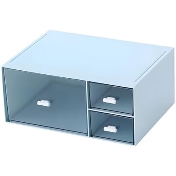 Desktop Stackable Storage 3 Drawers, Blue Plastic Stationery Drawer ...