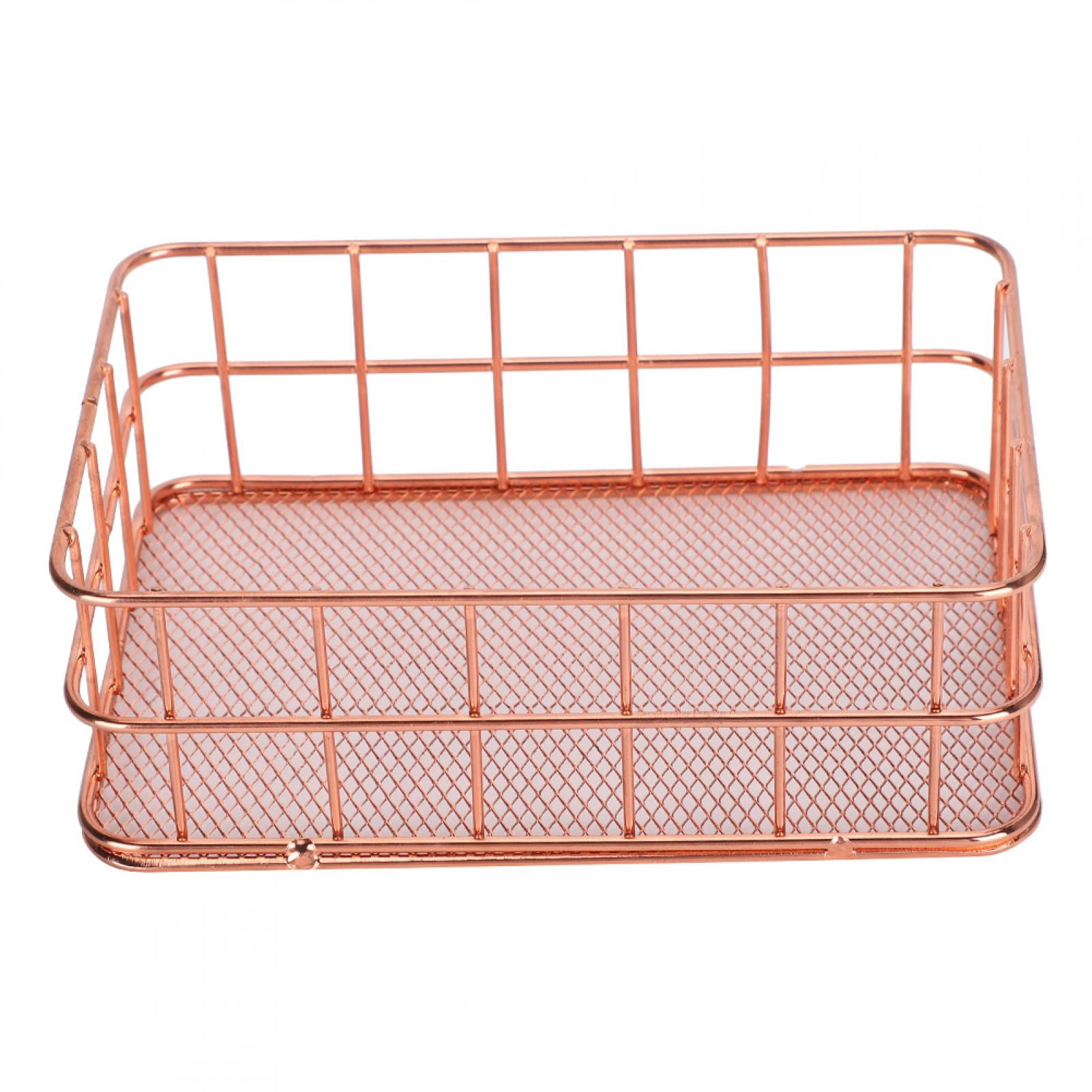 Desktop Storage Basket Rose Gold Metal Grid Fruit Clothing Table ...