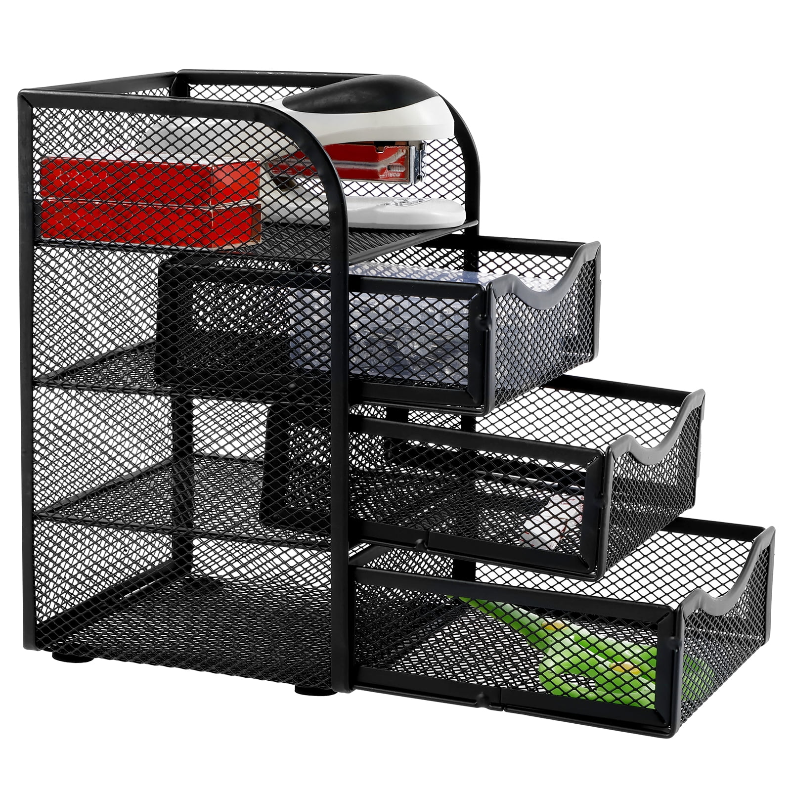 Desktop Storage Baskets, 4 Layer Mesh Desktop Organizer with Drawer ...