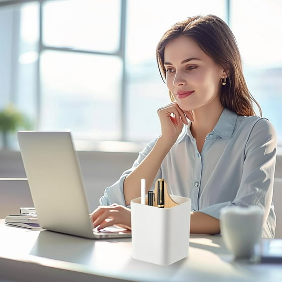 Desktop Storage Box Organizer White Plastic 2-Compartment | Pen Holder ...