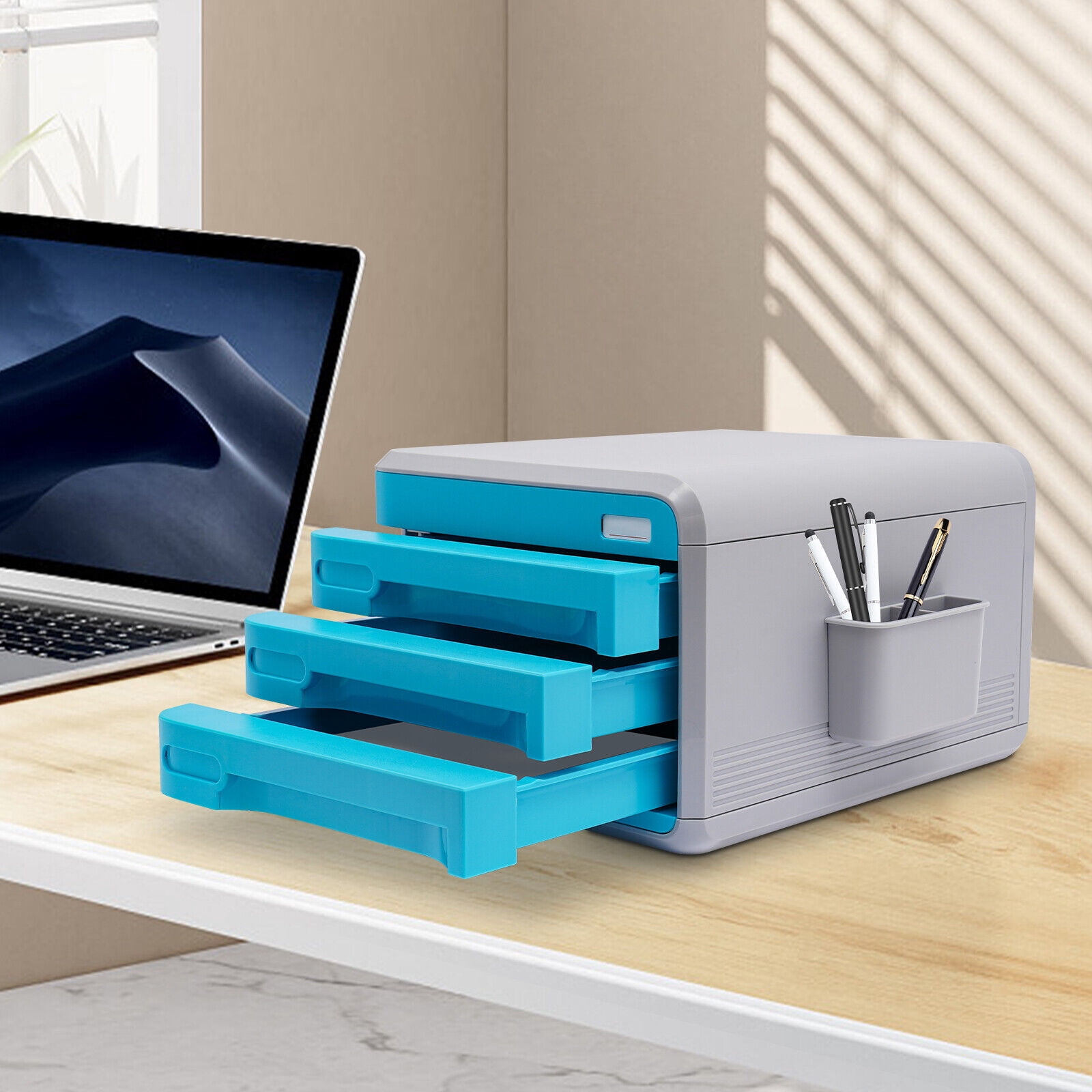 Desktop Storage Cabinet with 3 Drawers Password Lock Office Organizer ...