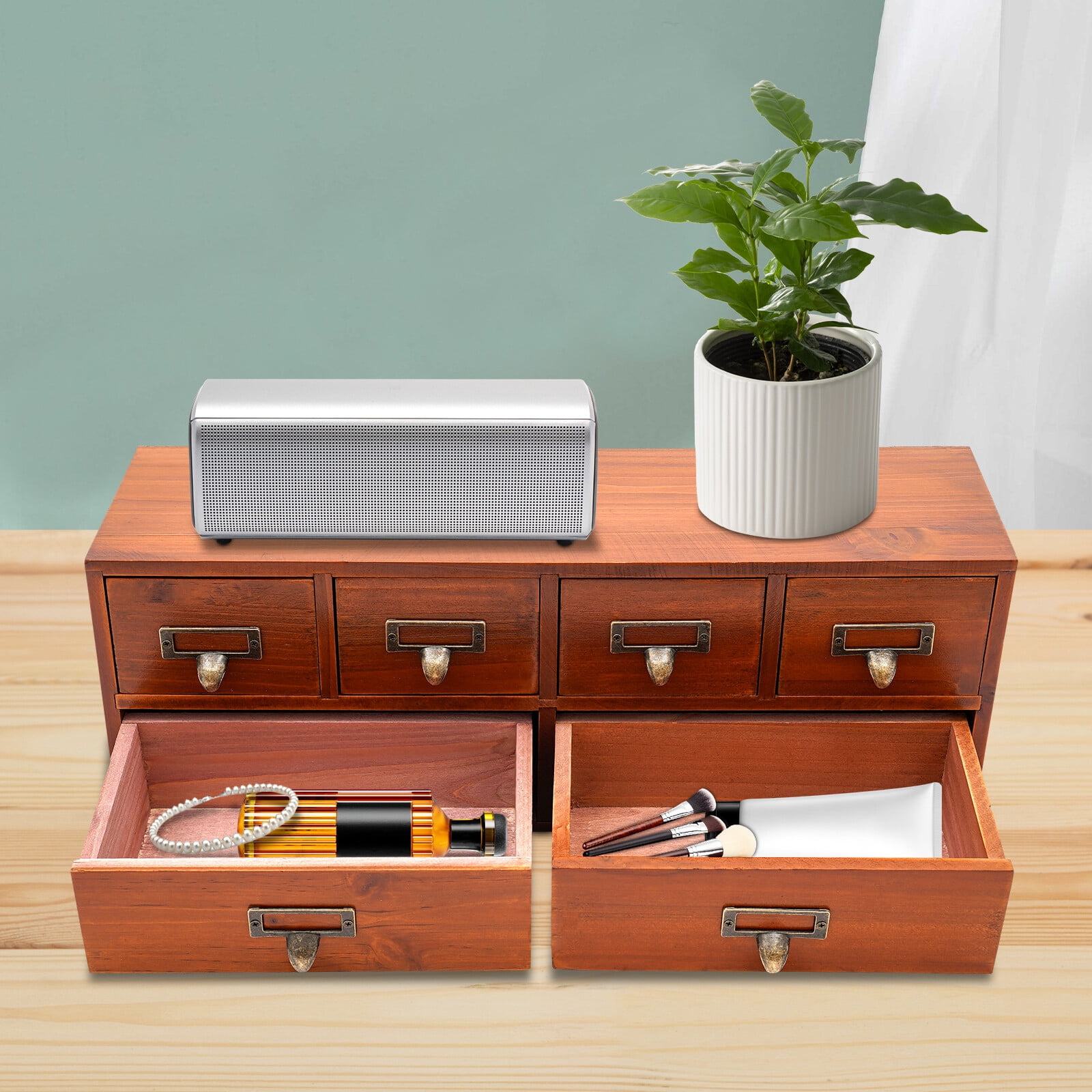 Desktop Storage Cabinet with 6-Drawer&Label Slots, Retro Wooden Storage ...