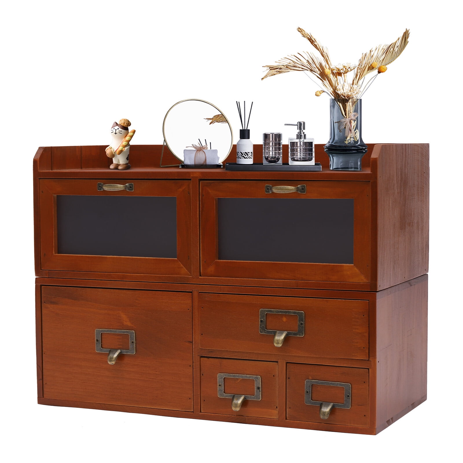 Desktop Storage Cabinet with 6 Drawers Wooden Box Organizer for Office ...