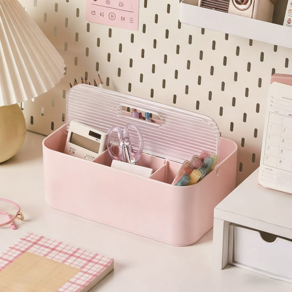Desktop Storage Organizer Box | Multi-Compartment Plastic Desk Storage ...
