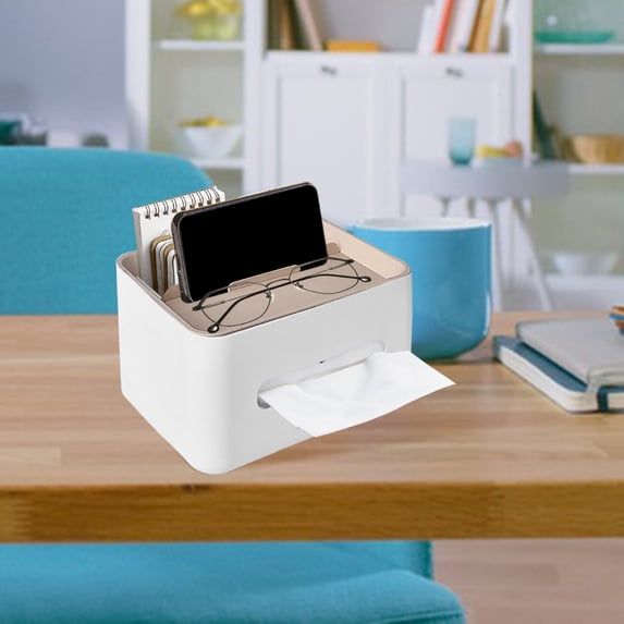 Desktop Tissue Box Holder, Multifunctional Storage Organizer with Phone ...