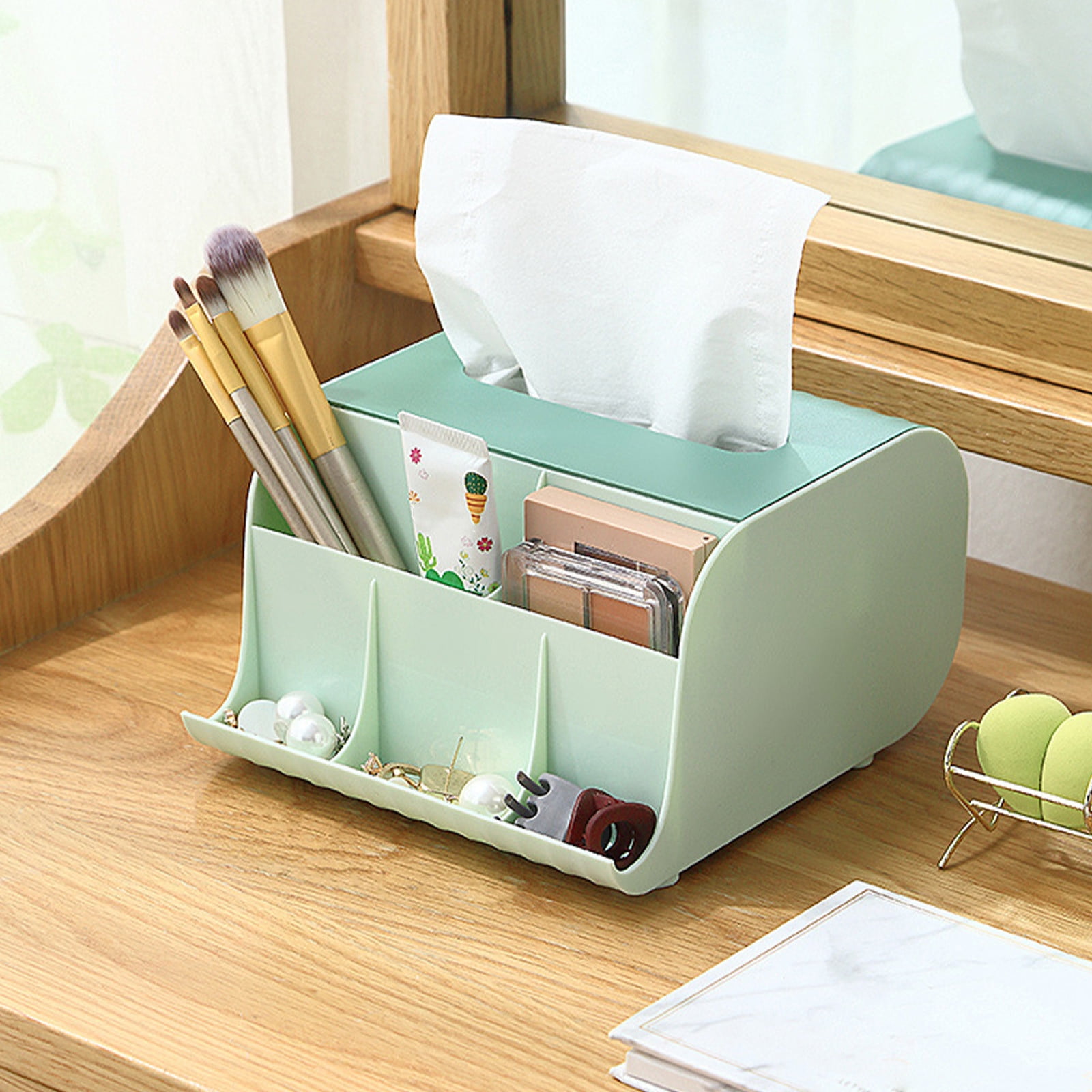 Desktop Tissue Box Holder with Storage Tray, Plastic Organizer for ...