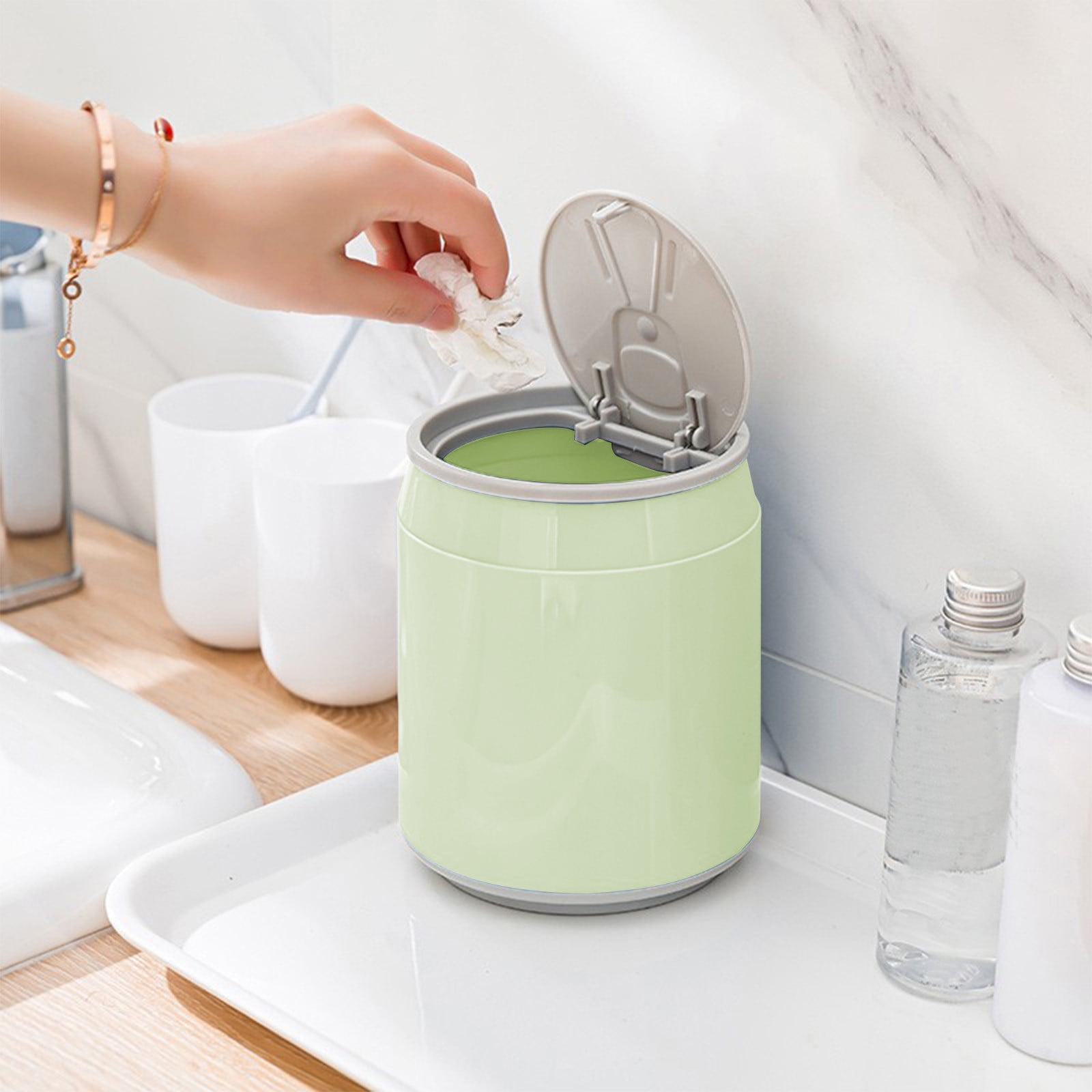 Desktop Trash Can with Lid, Cute Clutter Bin for Office, Small Waste ...