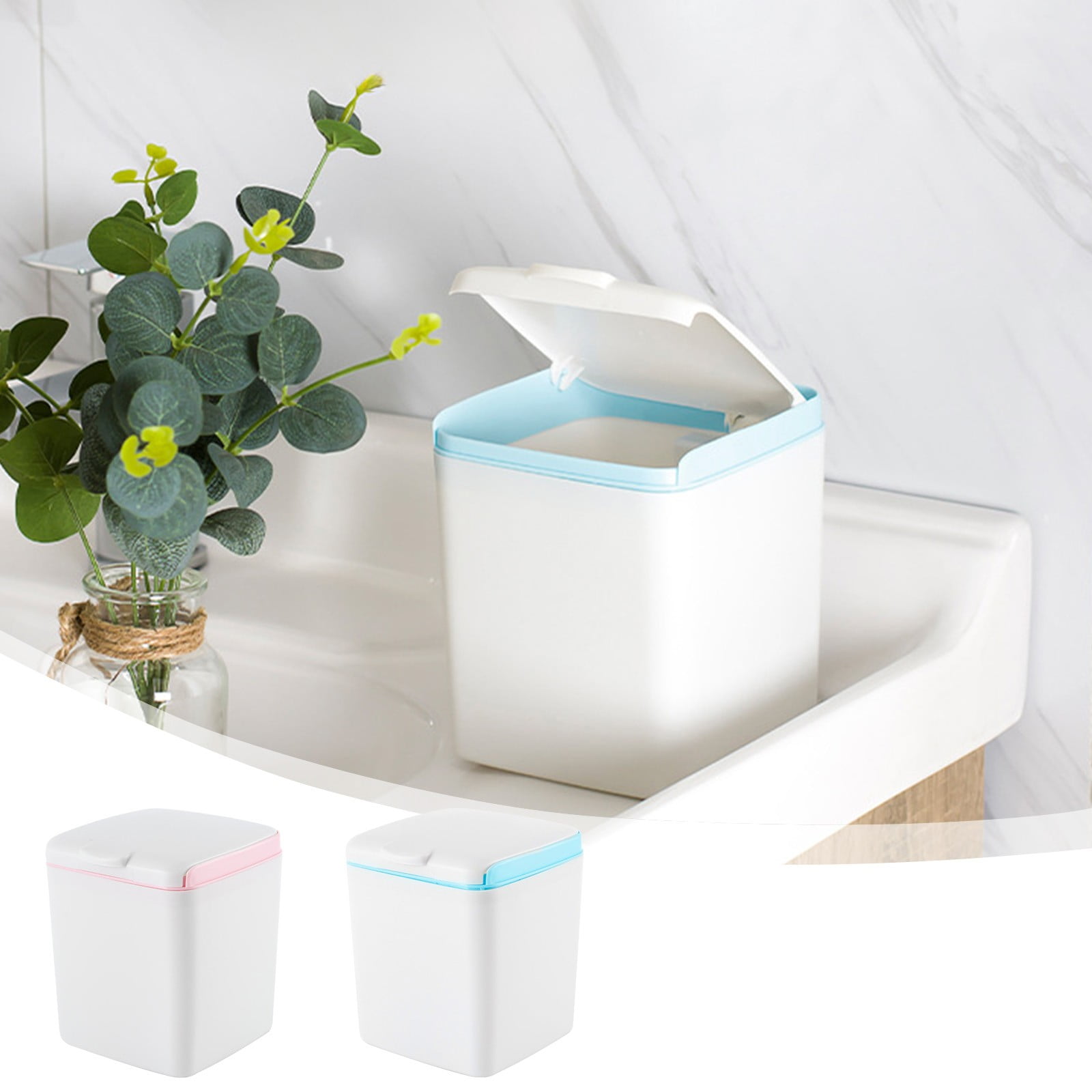 Desktop Trash Can With Lid - Small Flip Bin | Compact Plastic Office ...