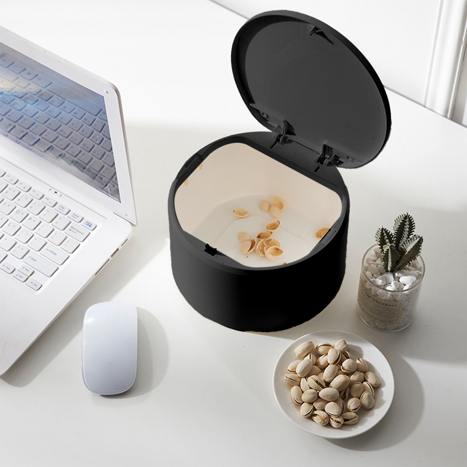Desktop Trash Can with Lid | Small Plastic Office Waste Bin for Desk ...