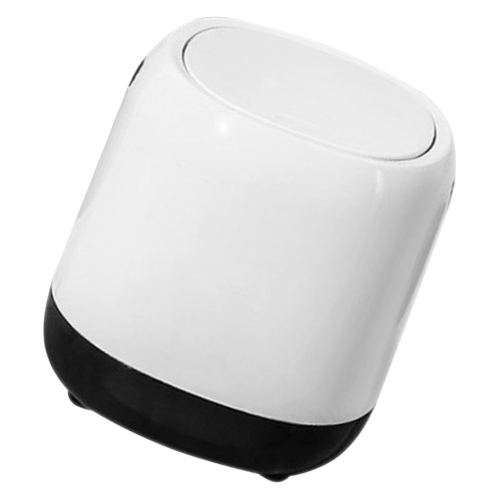White ABS Mini Trash Can with Lid for Desktop or Bedside Storage Use 4. ...
