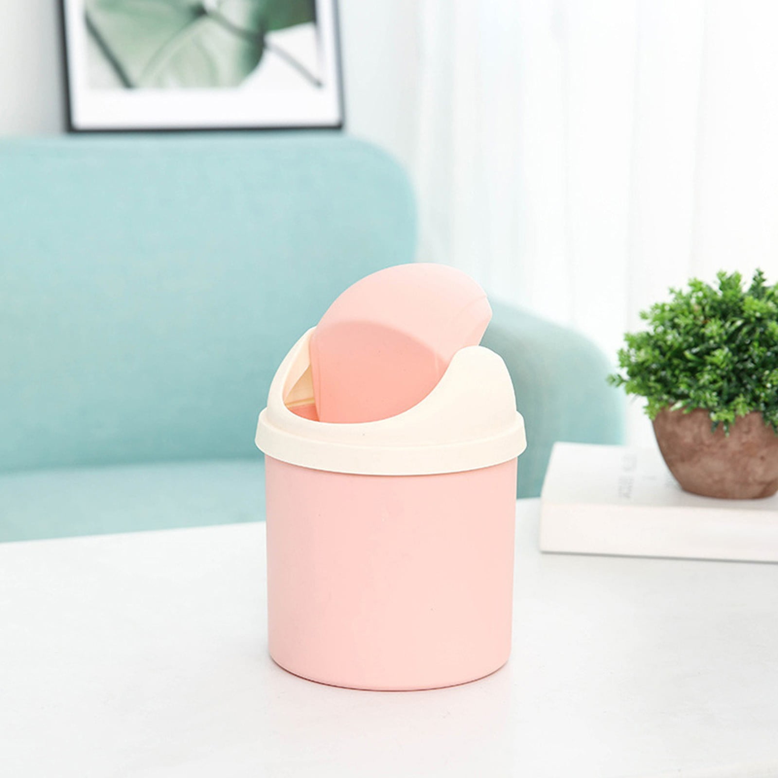 Desktop Trash Can Mini Flip Lid Sanitary Bin | Compact ABS Plastic ...