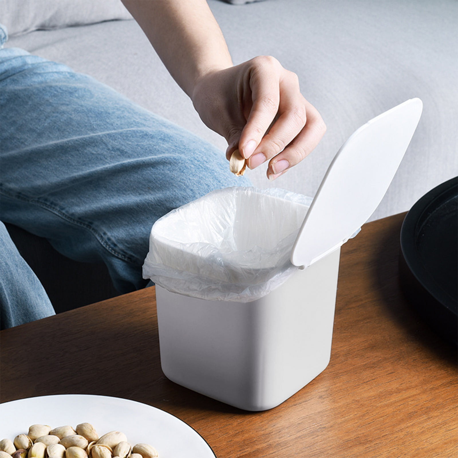 Desktop Trash Can, Small Push-Open Waste Bin, Cute Pressure Ring ...